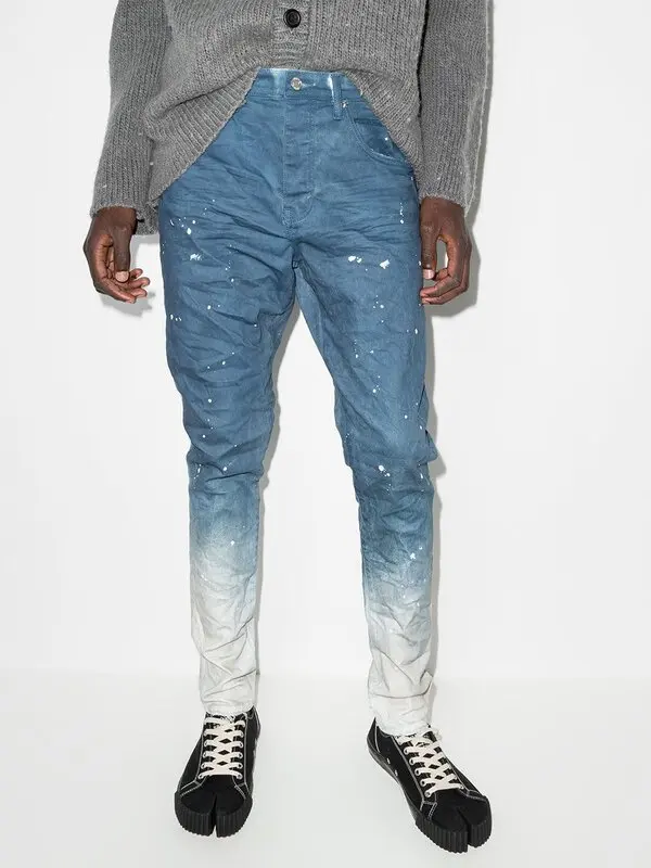 PURPLE BRAND Paint-splatter Straight-leg Jeans - Blue