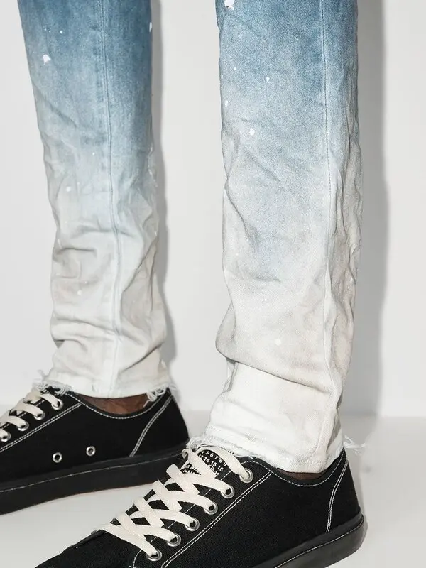 PURPLE BRAND Paint-splatter Straight-leg Jeans - Blue