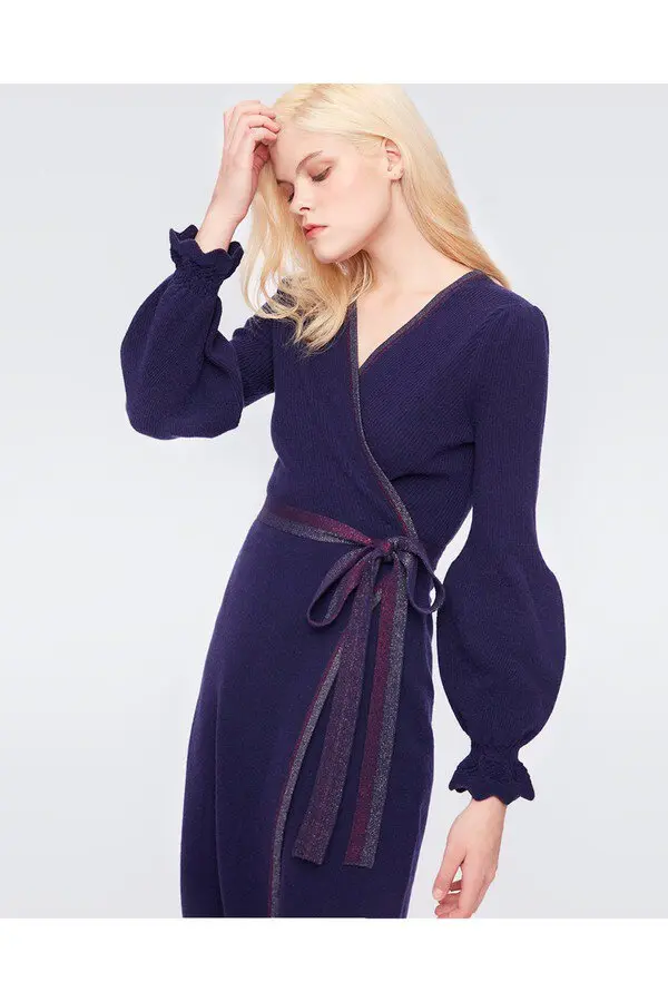 Diane Von Furstenberg Pola Midi Wrap Dress In Wool In Purple - 30% Off |  Editorialist