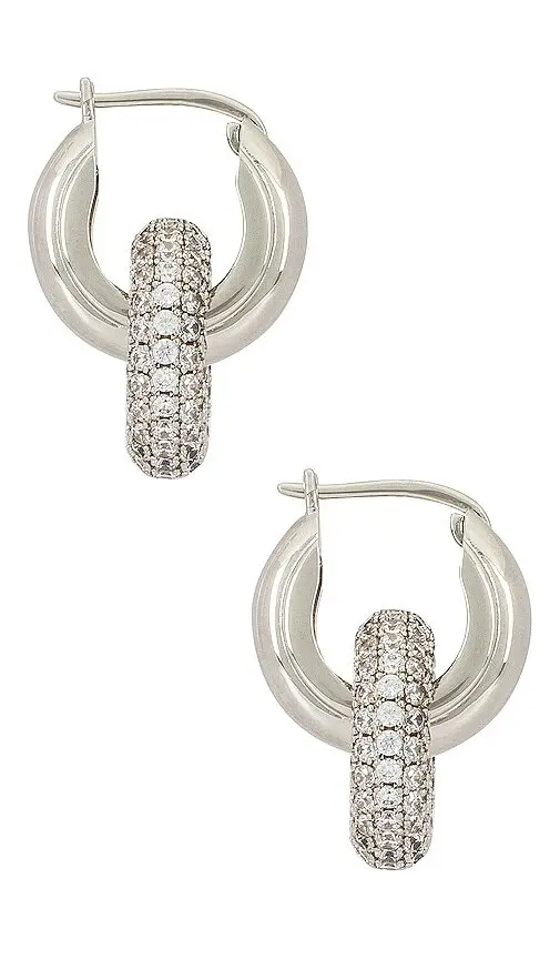 LUV AJ Pave Interlock Hoop Earrings - Silver