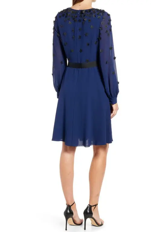 Shani Floral Embellished Long Sleeve Fit-and-flare Dress