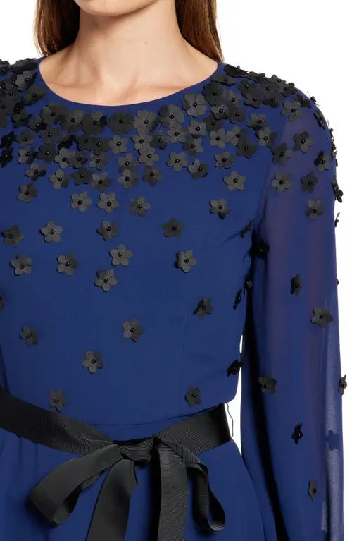 Shani Floral Embellished Long Sleeve Fit-and-flare Dress