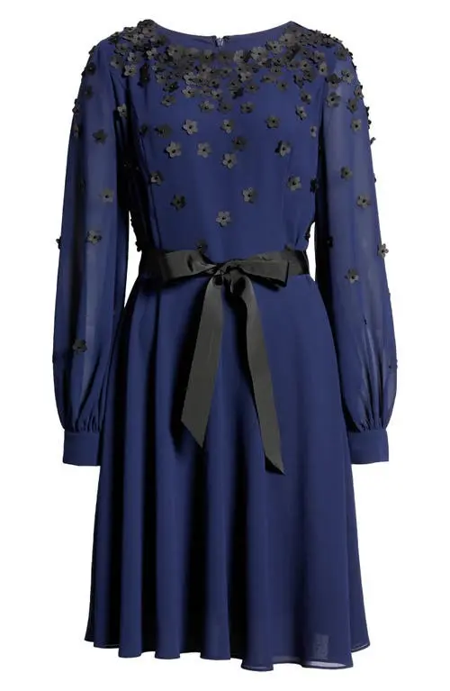 Shani Floral Embellished Long Sleeve Fit-and-flare Dress