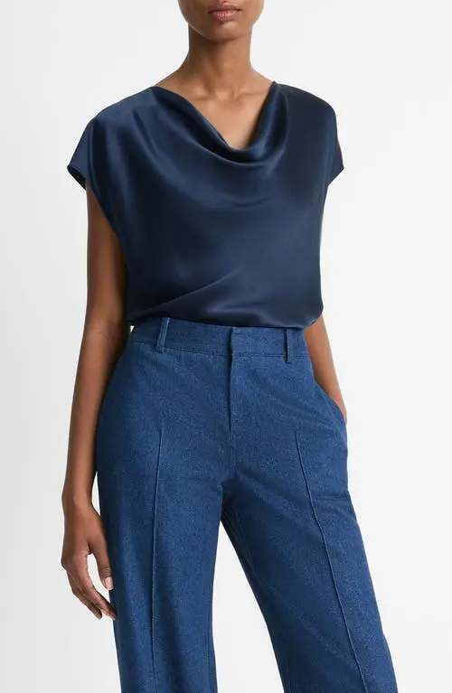 Vince Cowl Neck Silk Blouse - Coastal Blue