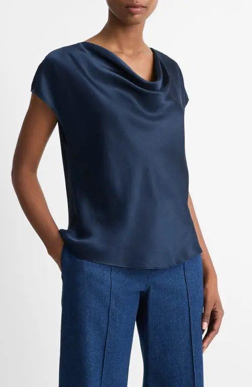 Vince Cowl Neck Silk Blouse - Coastal Blue