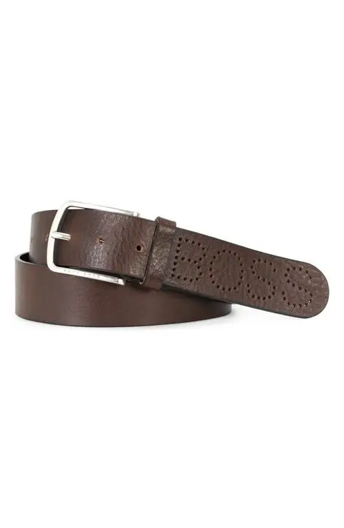 BOSS Leather Belt With Silver Buckle - Dark Brown