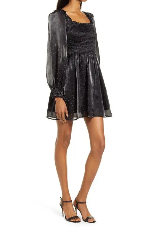 Charles Henry Smocked Puff Sleeve Mini Dress