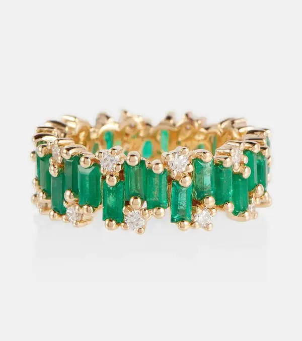 SUZANNE KALAN 18kt Gold Emerald And Diamond Ring - Green