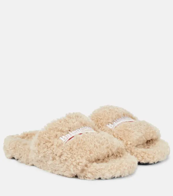 Balenciaga Furry Faux Shearling Slides