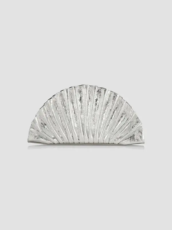Cult Gaia Mini Nala Metallic Leather Clutch - Silver