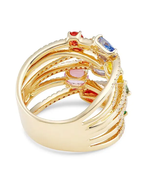 Saks Fifth Avenue Collection 14k Gold, Diamond & Rainbow Sapphire Stacked Ring