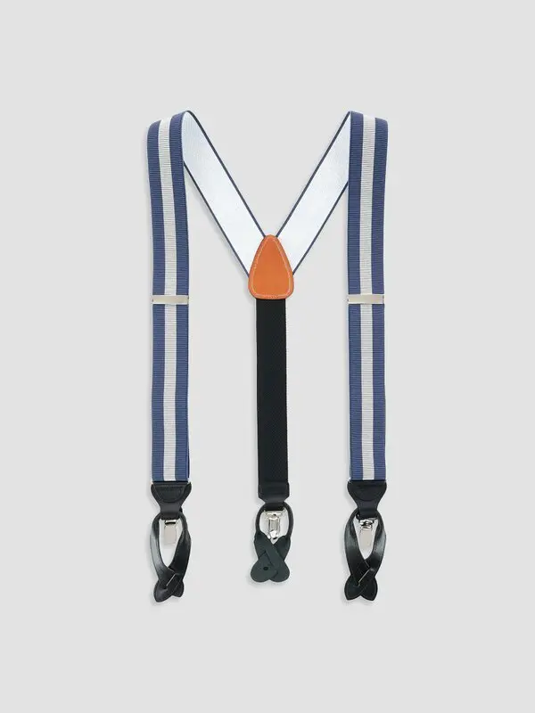 Trafalgar Oliver Convertible Striped Suspenders - Blue Grey