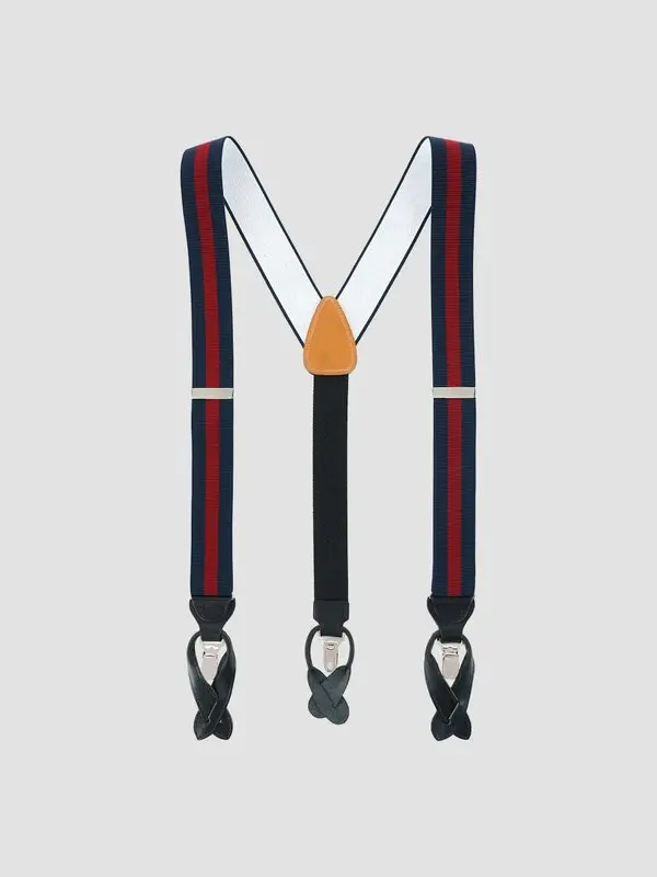 Trafalgar Oliver Convertible Striped Suspenders - Navy