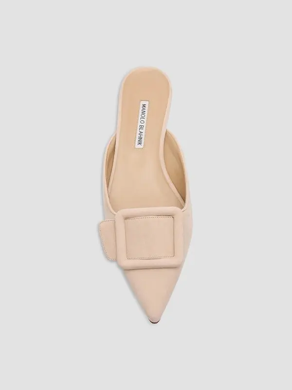 Manolo Blahnik Maysale Suede Flats - Nude