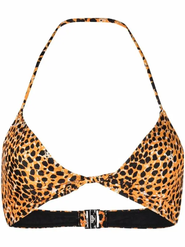 GANNI Animal-print Halterneck Bikini Top - Neutrals