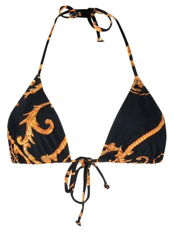 GANNI Baroque-print Halterneck Bikini Top