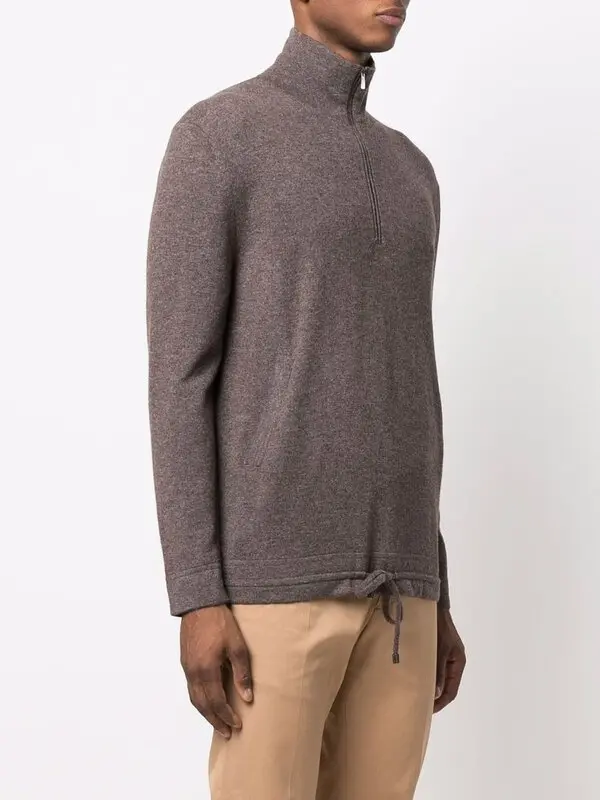 Malo Zip Placket Cashmere Pullover - Brown