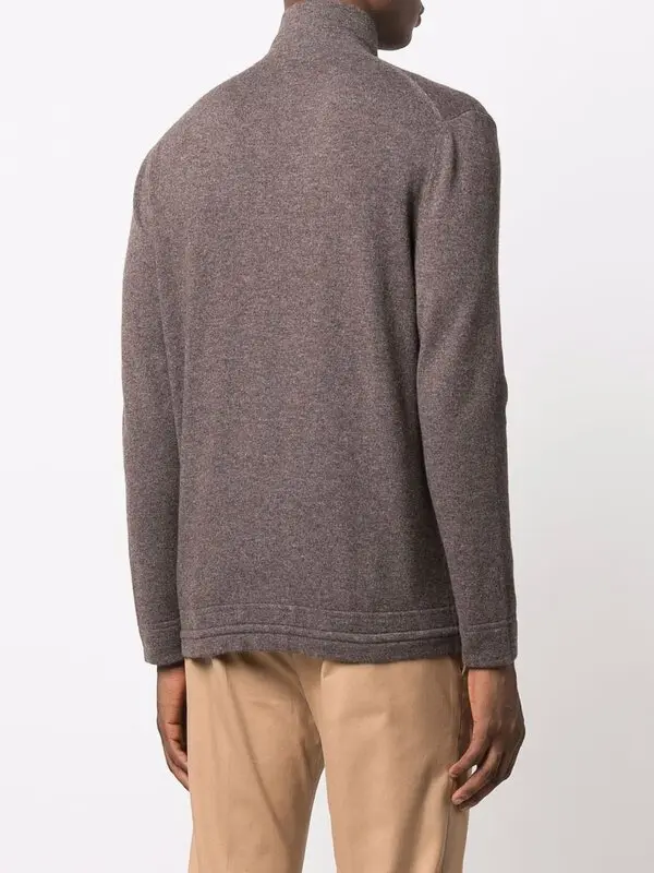 Malo Zip Placket Cashmere Pullover - Brown