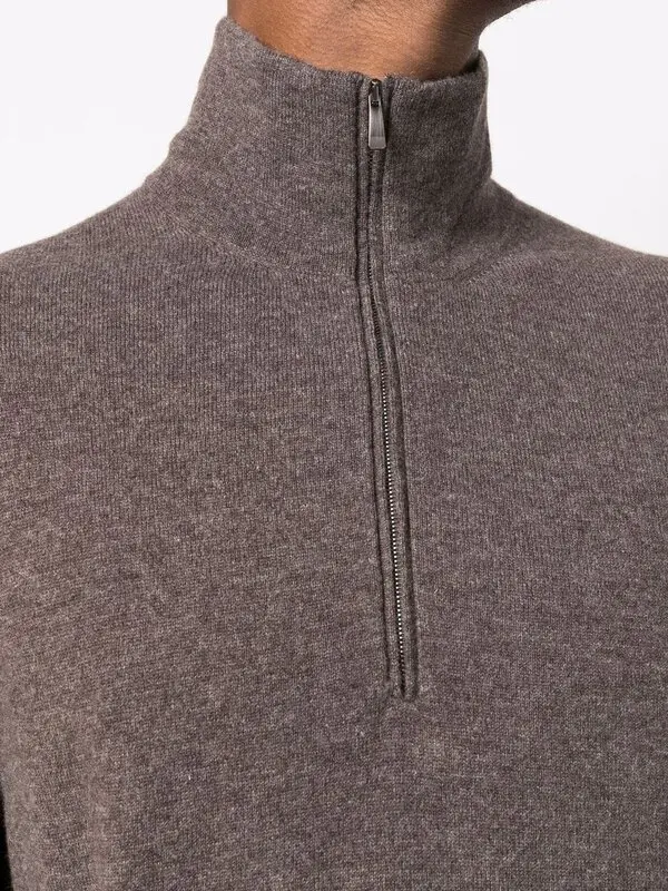 Malo Zip Placket Cashmere Pullover - Brown