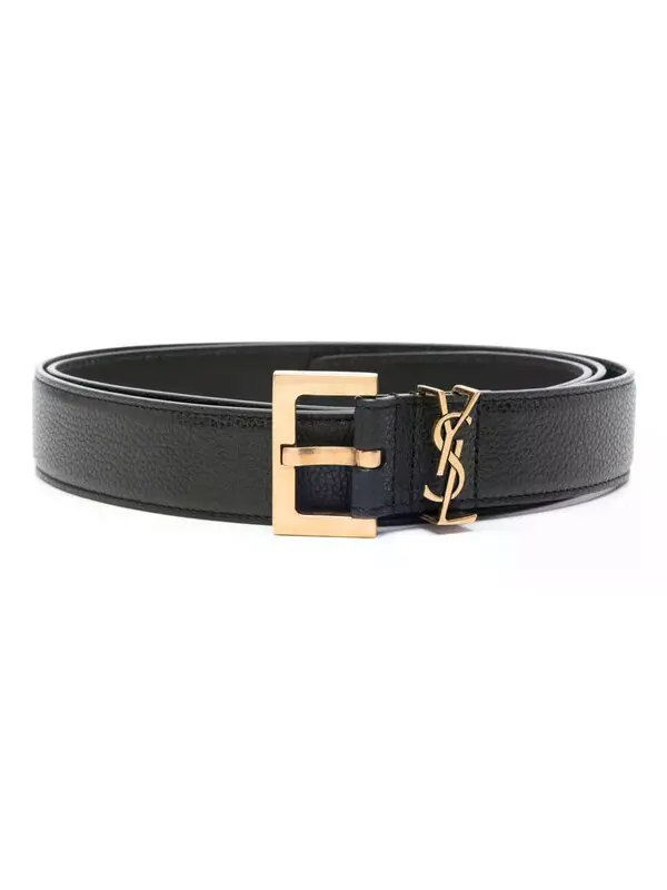 Saint Laurent Cassandre Leather Belt - Black