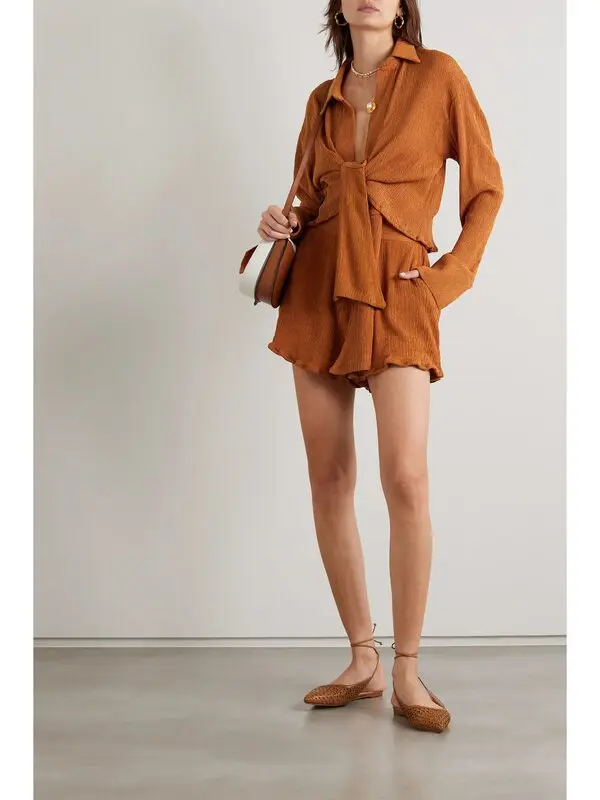 Savannah Morrow Verita Crinkled Silk And Bamboo-blend Shorts