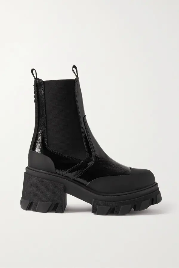 GANNI Patent-leather Platform Chelsea Boots - Black