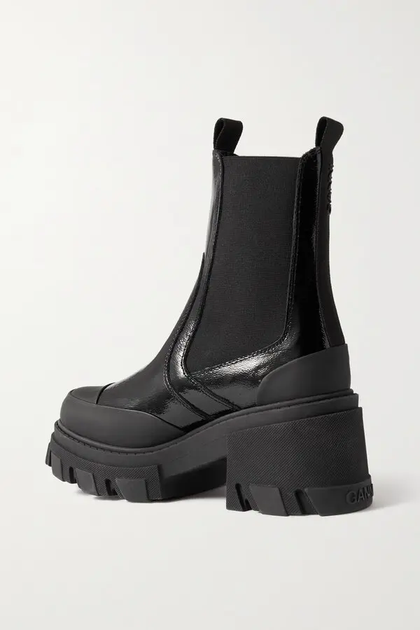 GANNI Patent-leather Platform Chelsea Boots - Black