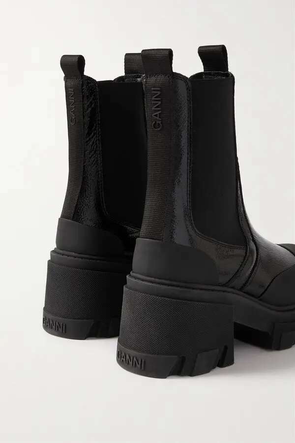 GANNI Patent-leather Platform Chelsea Boots - Black