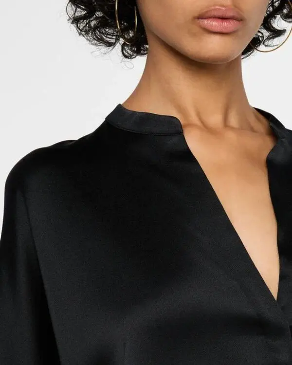Vince Silk Band-collar Blouse - Black