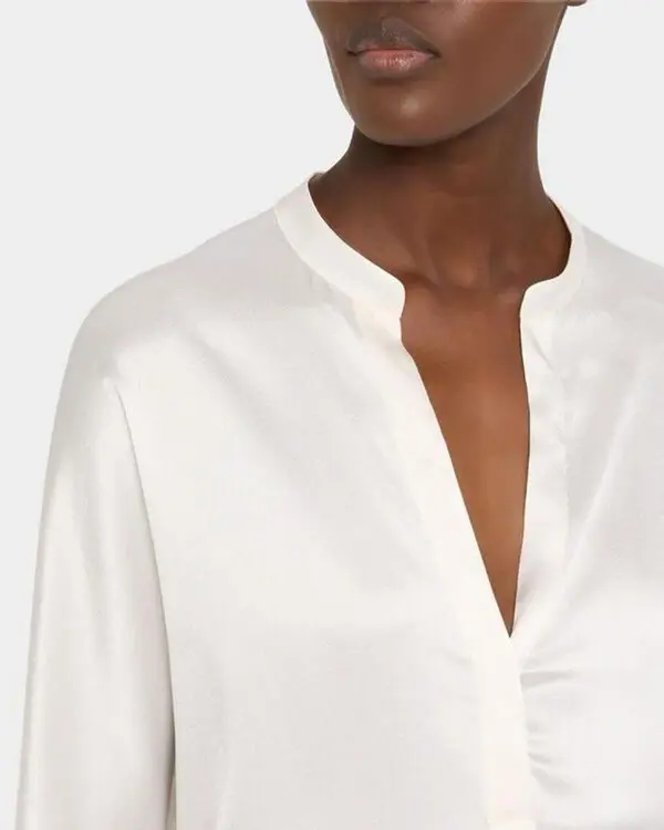 Vince Silk Band-collar Blouse - White
