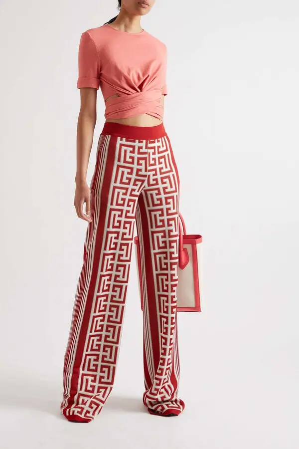 Balmain Jacquard-knit Wide-leg Pants