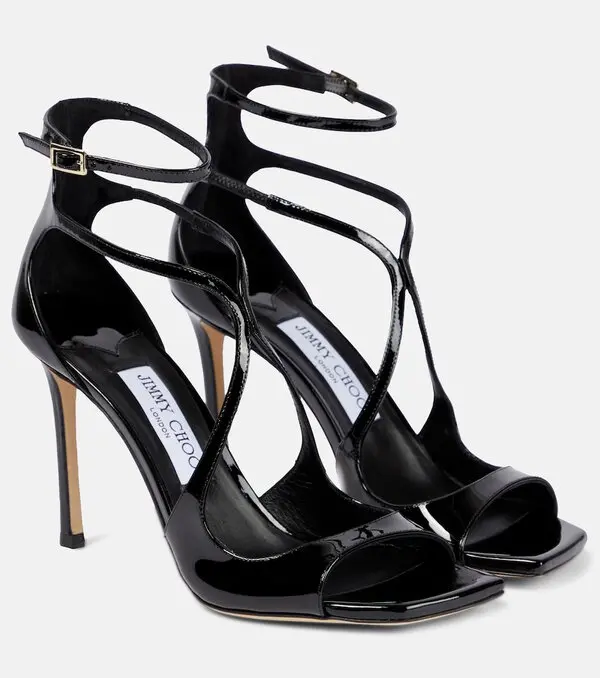 JIMMY CHOO Azia 95 Patent Leather Sandals - Black