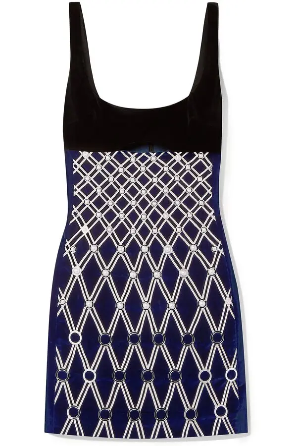 David Koma Embellished Embroidered Velvet Mini Dress - Navy