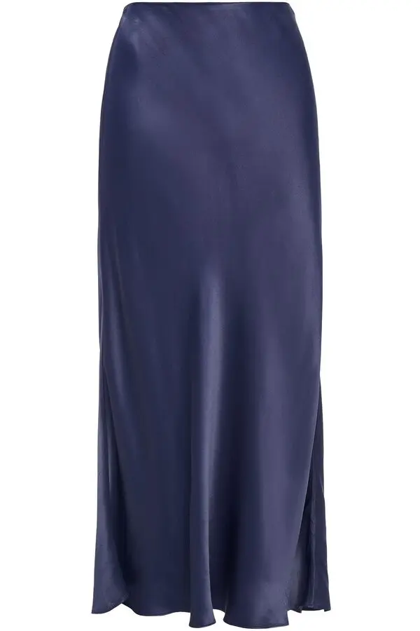 Iris & Ink Satin Midi Skirt - Indigo