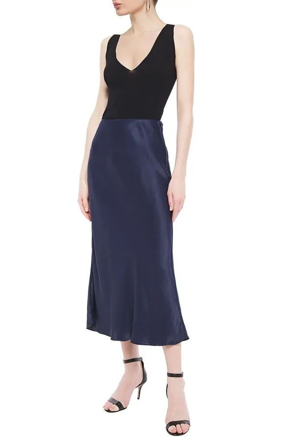 Iris & Ink Satin Midi Skirt - Indigo