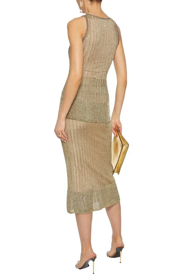 Herve Leger Ribbed Metallic Open-knit Top