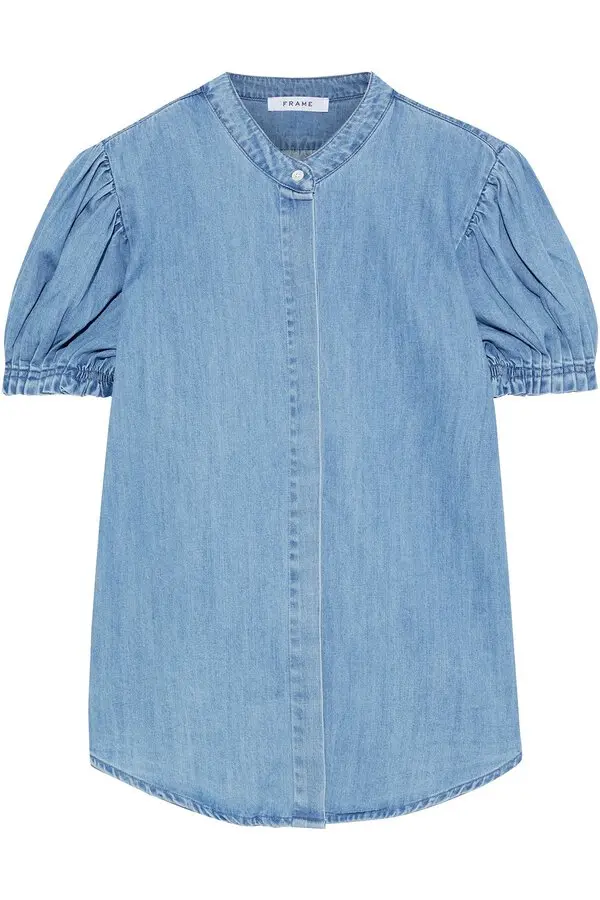 FRAME Gathered Denim Blouse