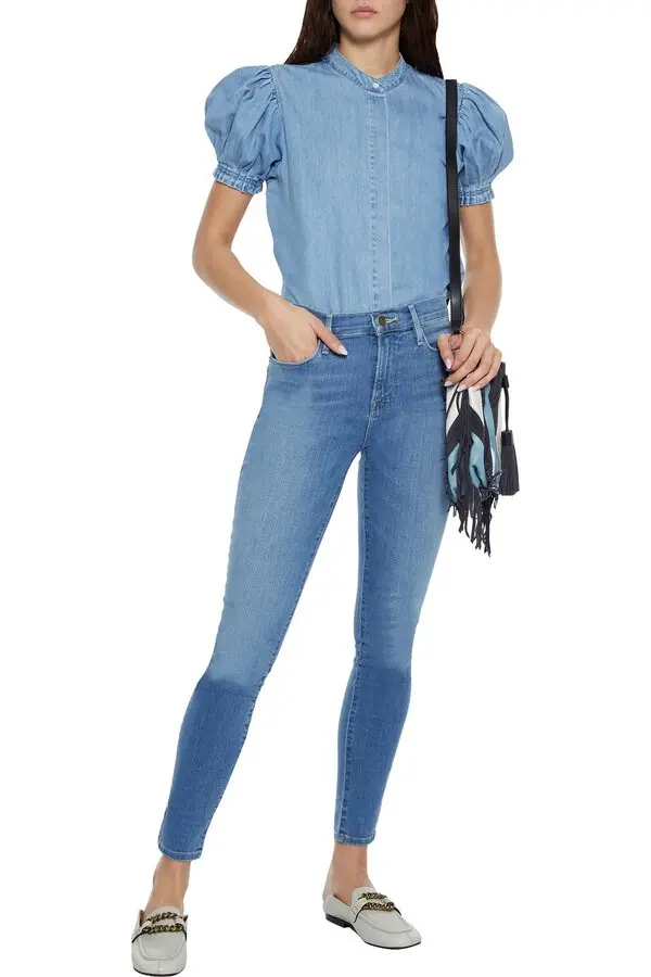 FRAME Gathered Denim Blouse