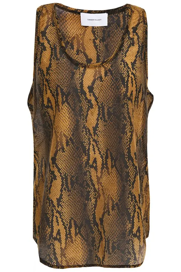 Current/Elliott Snakeprint Cotton And Silkblend Voile Tank - Animal Print