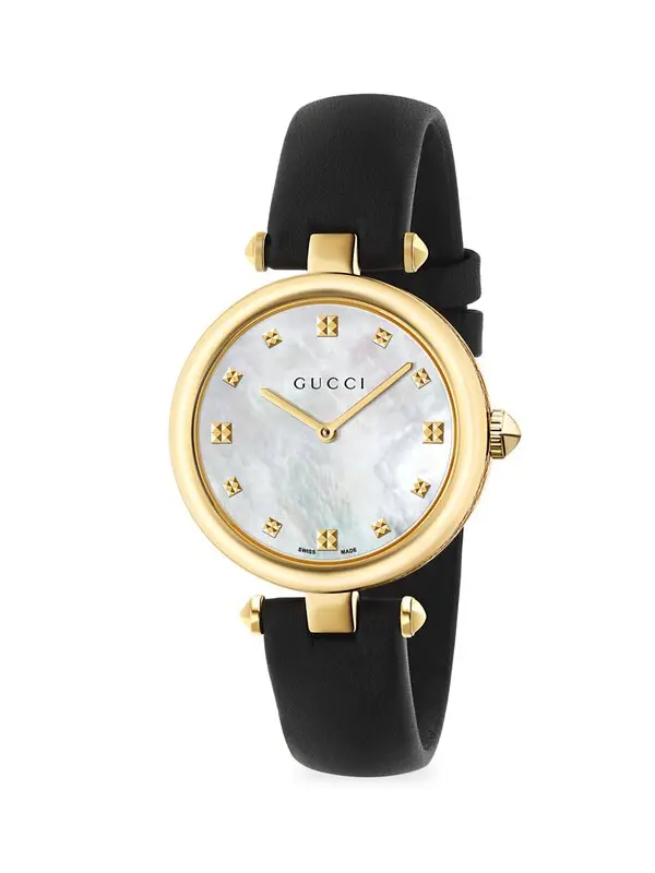 Gucci 32mm Diamantissima Watch W/ Leather Strap, /golden