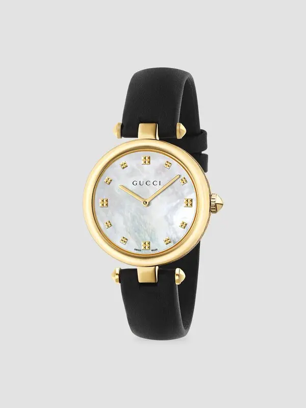 Gucci 32mm Diamantissima Watch W/ Leather Strap, /golden - Black