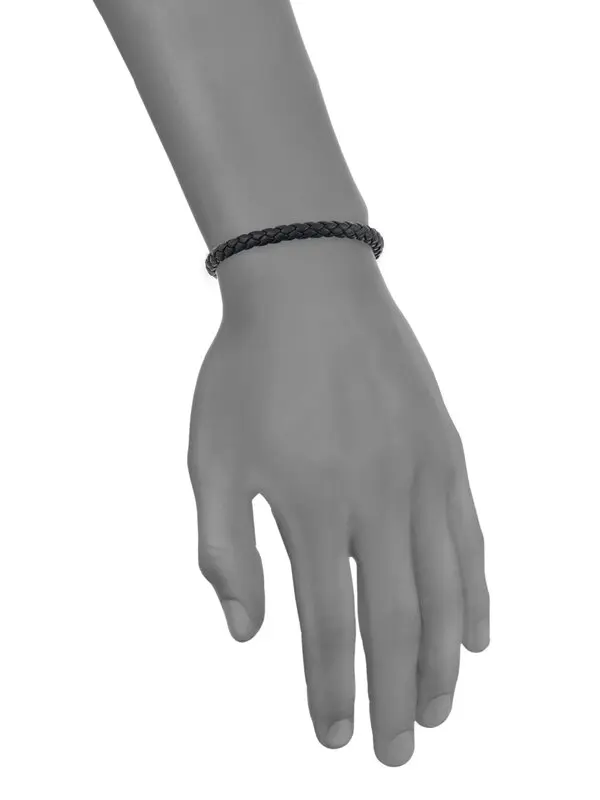Tateossian Sterling Silver & Leather Basketweave Bracelet