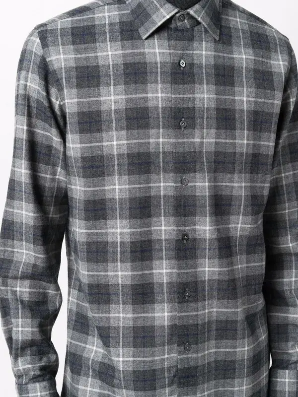 XACUS Plaid-check Print Shirt - Grey