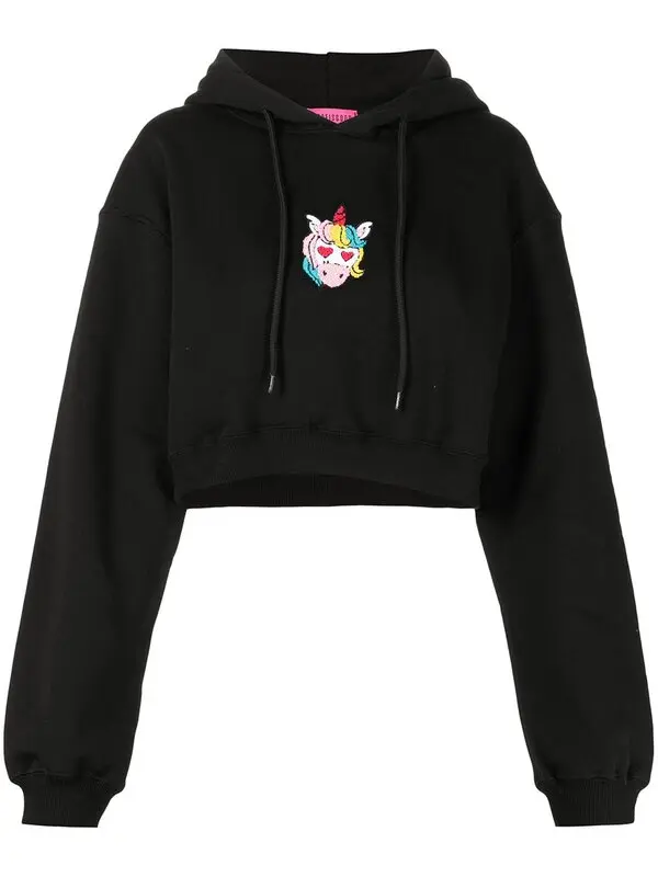 IRENEISGOOD Unicorn-patch Cropped Hoodie