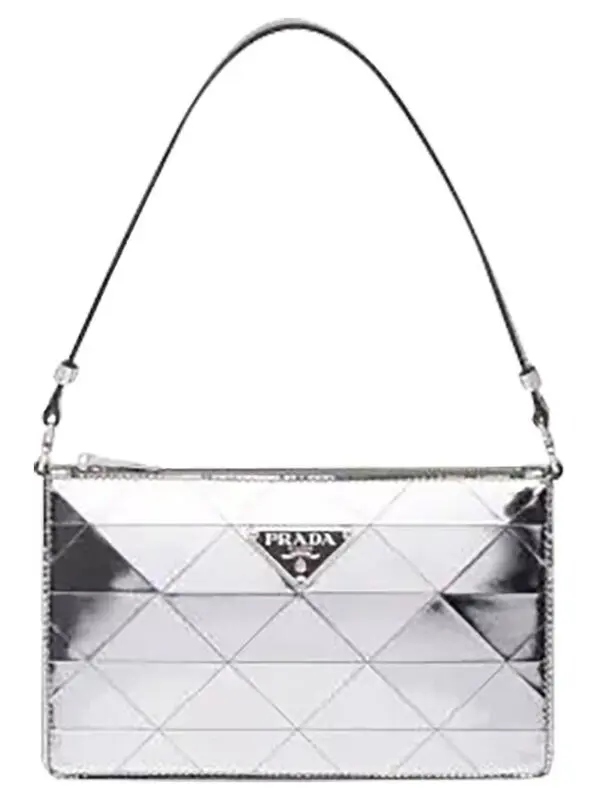 Prada Triangle Logo Metallic-Finish Mini Bag - Silver | Editorialist
