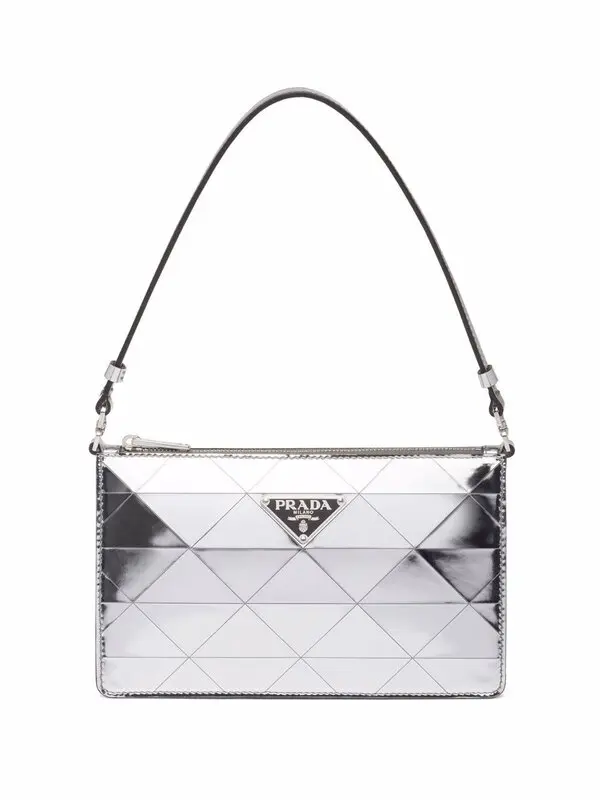 Prada Triangle Logo Metallic-Finish Mini Bag - Silver | Editorialist