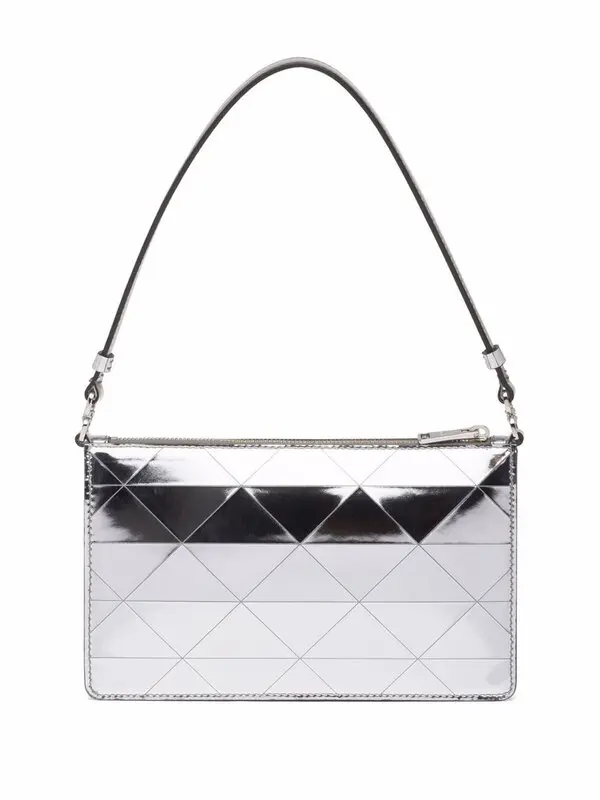 Prada Triangle Logo Metallic-Finish Mini Bag - Silver | Editorialist