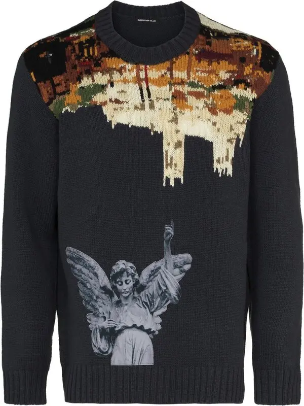 Undercover Sculpture-print Intarsia Jumper - Blue