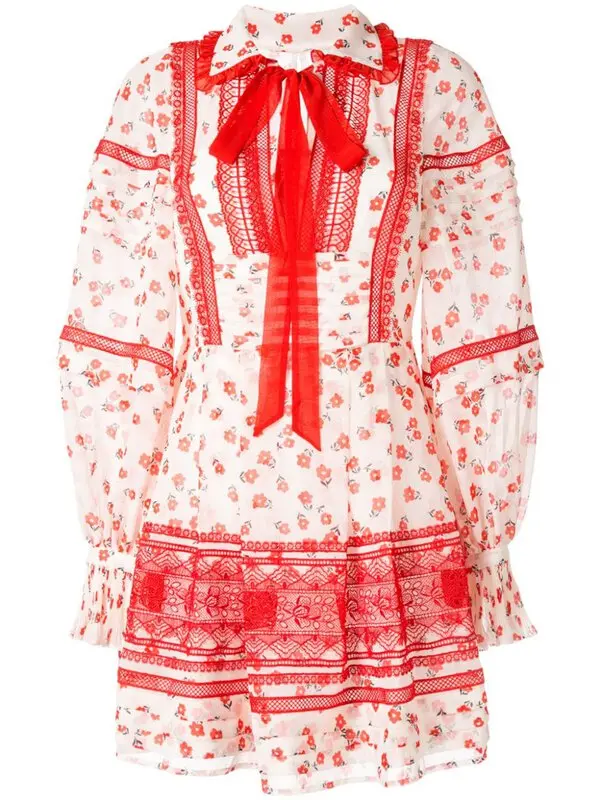 SELF-PORTRAIT Printed Pussy Bow Dress