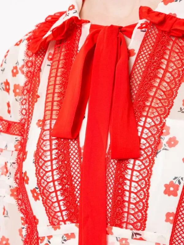 SELF-PORTRAIT Printed Pussy Bow Dress